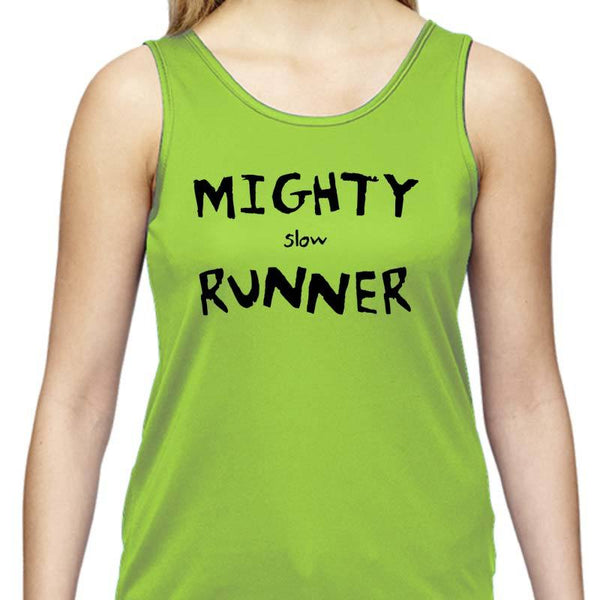 Ladies Sports Tech Tank Crew - "Mighty Slow Runner" - One More Mile